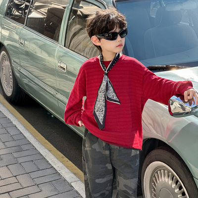 棉小铺男童T恤儿童春季韩版2026新款休闲条纹长袖童装宽松上衣潮