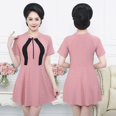 泳衣女妈妈连体裙式泡温泉老人大码200斤遮肚中老年保守遮肚显瘦