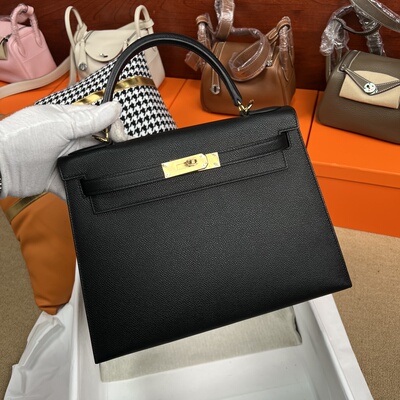 年底清货去库存  顶顶版本黑金凯莉28外缝 法国HAAS原厂ep掌纹皮