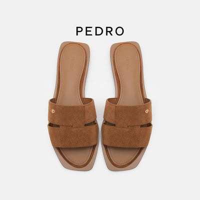 PEDRO牛皮方头凉拖26春季新款蓝岸系列绒面拖鞋PW1-66380049-1