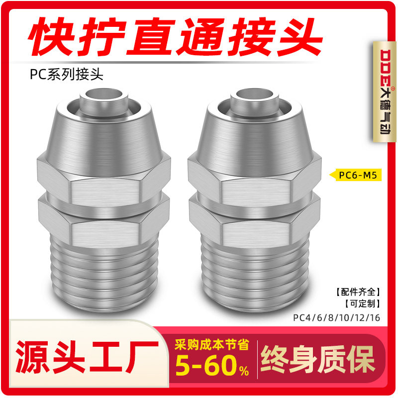 气动配件软管快拧直通接头6MM10气管快速转接头PC8-02螺纹3分g1/2