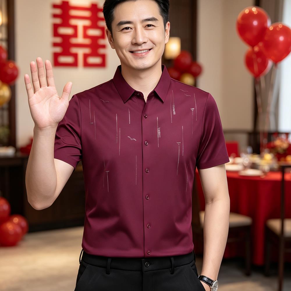 2026新款夏季短袖爸爸喜公公衬衣喜服婚宴装平时可穿高端衬衫衣服