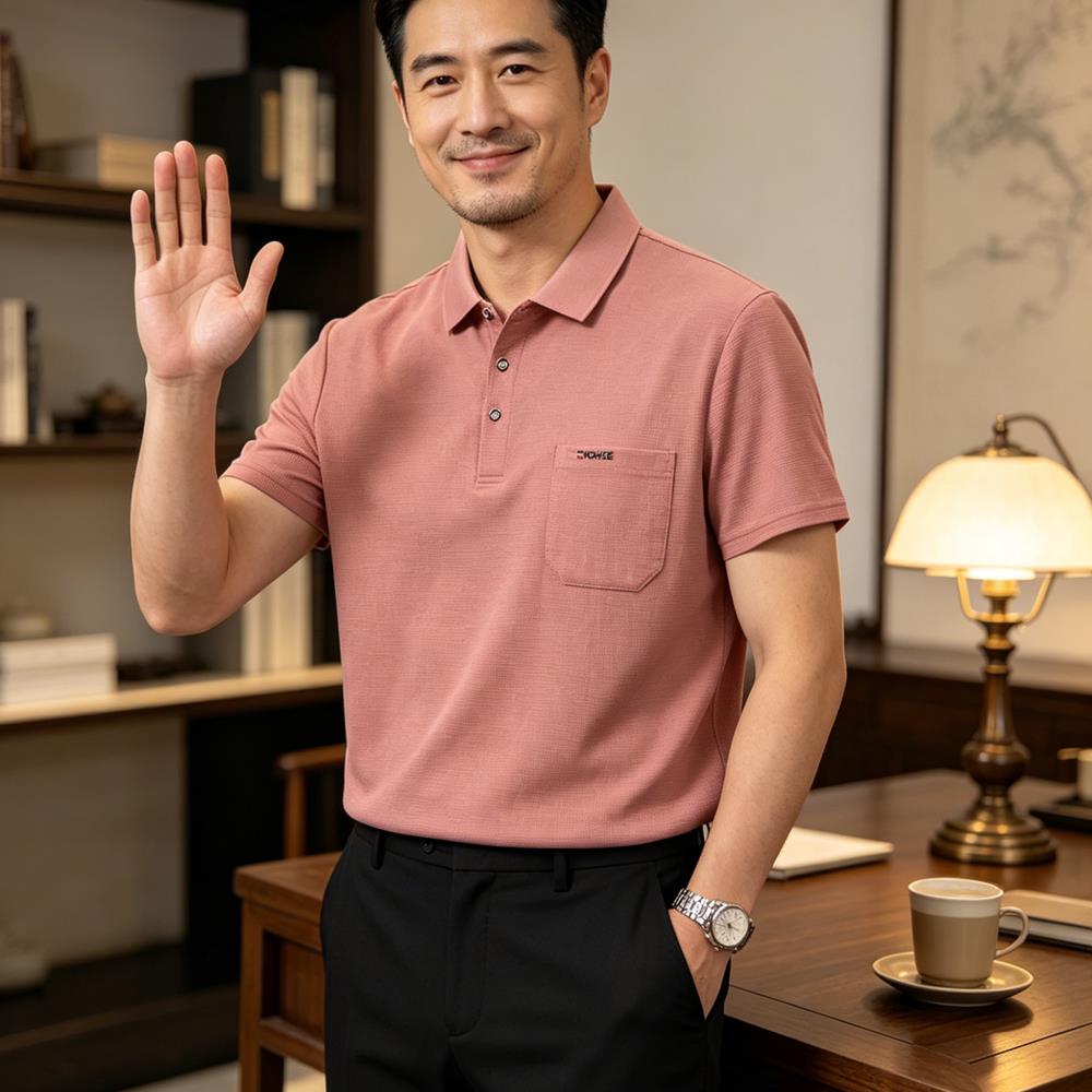 父亲节礼物送爸爸衣服男翻领中老年T恤夏季短袖薄款真口袋polo衫