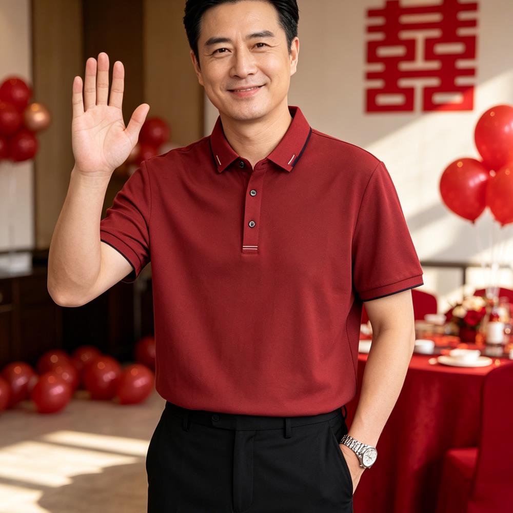 2026新款喜爸爸平时可穿高端婚宴装POLO衫夏季短袖100纯棉男士T恤