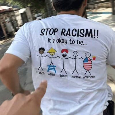 STOP RACISM It's okay to be趣味短袖T恤夏季纯棉半袖潮小众男女