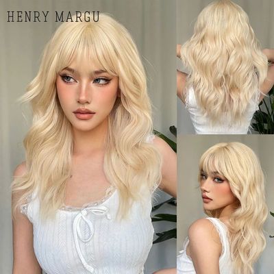 HENRY MARGU Long Wavy Blonde Synthetic Wigs Platinum Daily N