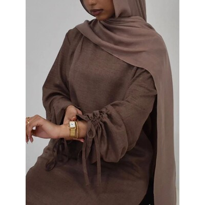 Women Modest Dress Abay String Sleeve Muslim Caftan Robe Mor