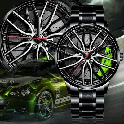 Fashion Men Sports Watches 3d Car Wheel Stainless Steel Band