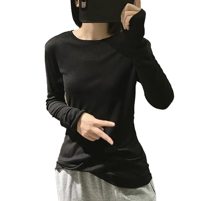 秋冬季内搭黑色圆领纯棉长袖t恤