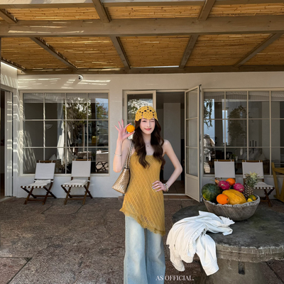 AS OFFICIAL-解锁N种穿搭feel蕾丝斜格不规则吊带小衫连衣裙26279