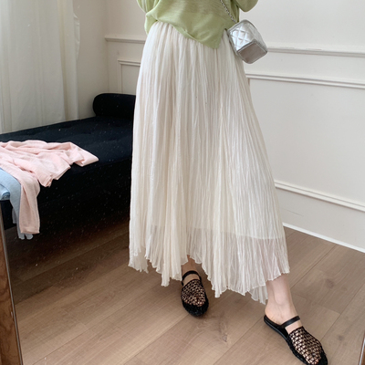 芭妮Bonnet-好温柔韩系天丝捏皱不规则大摆半身裙C31-1882