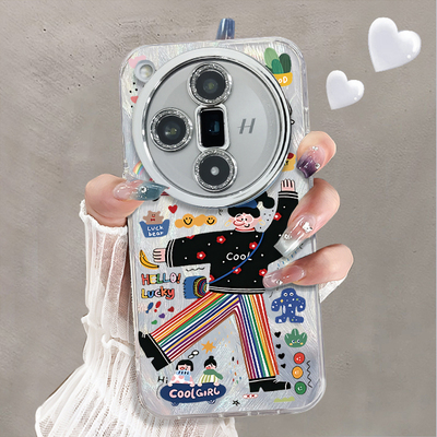 自带镜头膜适用于OPPOFINDx7Ultra手机壳彩裤女孩高级感水钻精孔FINDX6PRO外硅胶全包防摔oppofindx5套新款女