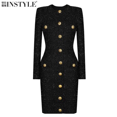 bling亮丝针织香风中长款连衣裙