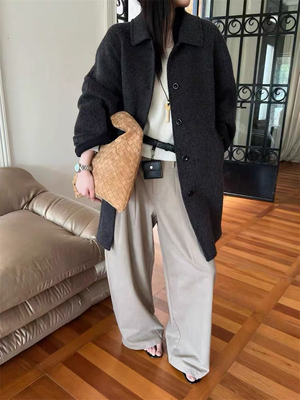 韩系简约高品质后领开叉苏力羊驼毛大衣女2025冬新单排中长款大衣