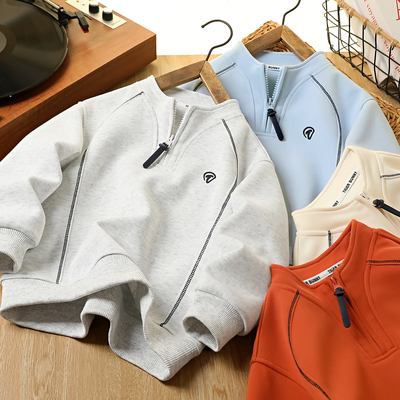 男童半拉链拼色弧线卫衣