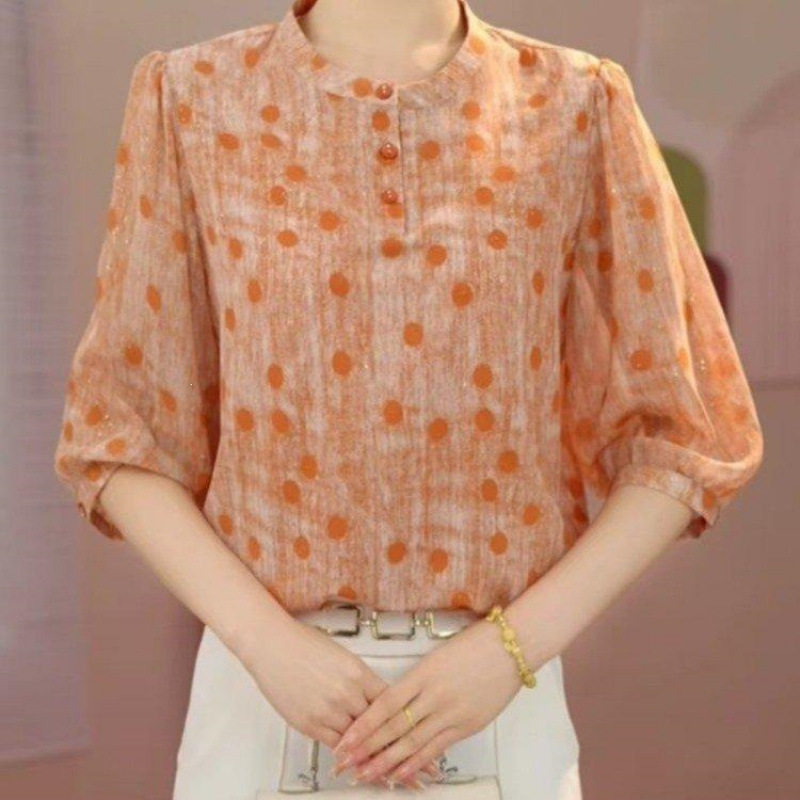 2026春夏新款时尚圆领宽松显瘦薄款休闲减龄衬衫女装