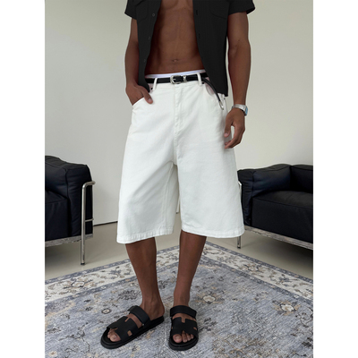 白色水洗牛仔五分短裤