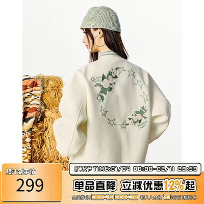 Ric山茶花刺绣棒球服夹克外套