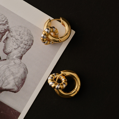 双环拼色耳环女小众设计