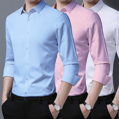 正装衬衫男长袖商务休闲工装工作服大码秋刺绣定制logo免烫白衬衣