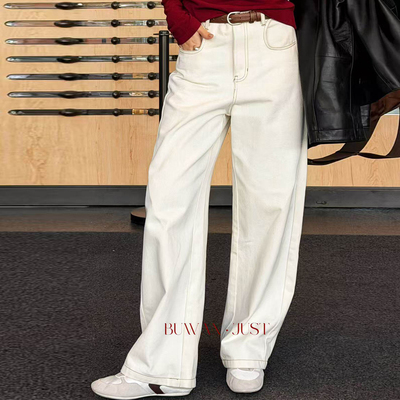 不晚BUWANJUST 【连腰】 泡菜国进口花纱粗纹理质感牛仔裤B1111