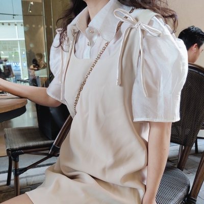 mrv小个子穿搭140145浅杏色背心