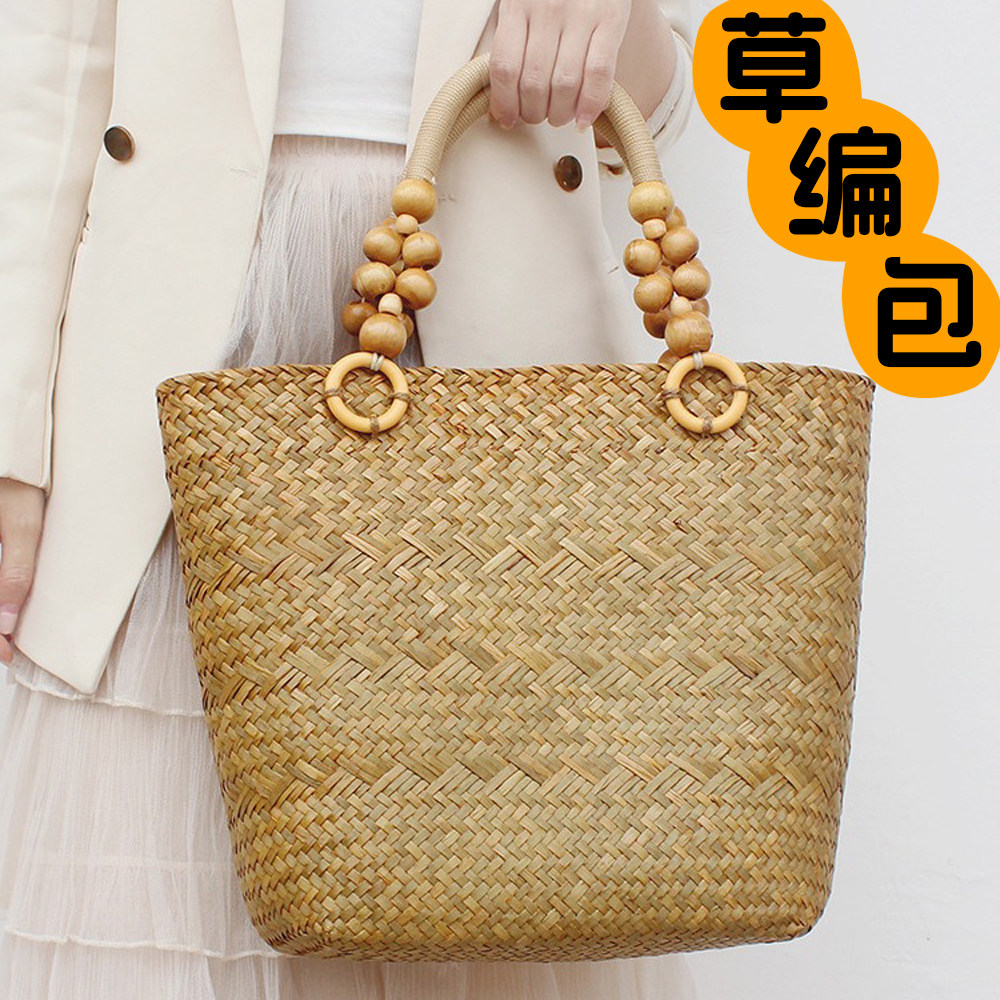 女生上班小众草编包大容量北欧海草托特包通勤度假大号单肩手拎包