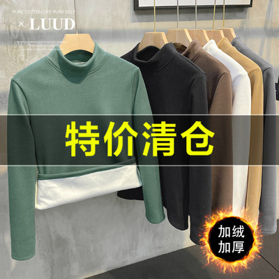 春季加厚一体绒保暖半高领T恤衫