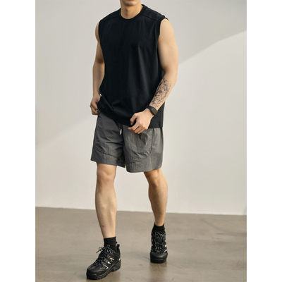 LUUD 冰感透气松紧腰抽绳伞兵短裤男士夏日户外休闲直筒五分裤子