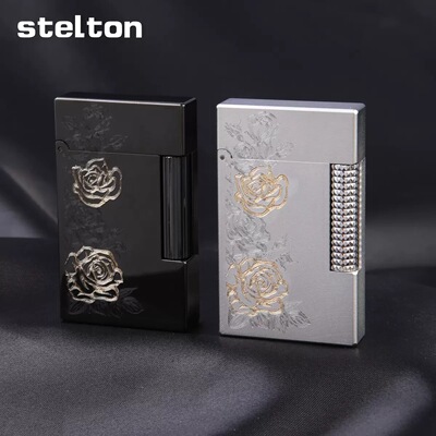 stelton斯特腾朗声打火机充气式纯铜磨砂蝶恋花侧滑砂轮高端礼物
