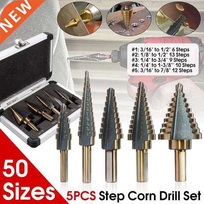 5pc HSS Cobalt Step Drll Bt Set Ttanum Cone Drll Hole C