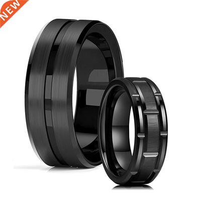 Classic Men's 8mm Black Tungsten Wedding Rings Double Groove