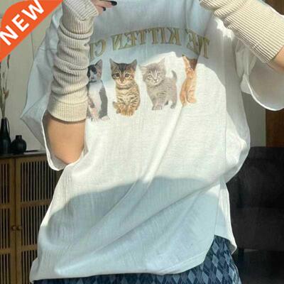 Kawaii The Kitten Club Women T Shirt Sreetwear White Cotton