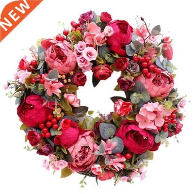 Decorative Door Wreath,Silk Flower Peony Head Flower Wreath