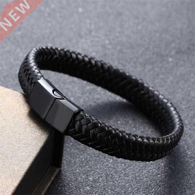 ZOSHI Punk Men Jewelry Black Red Braided Leather Bracelet St