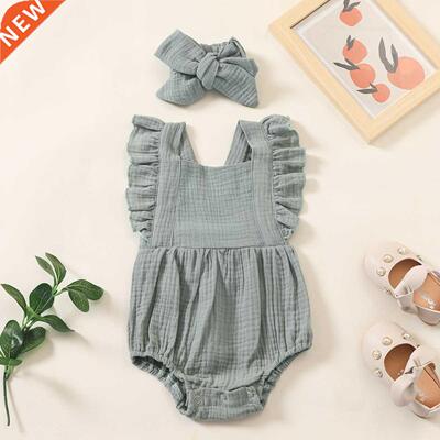 Summer Newborn Infant Baby Girls Romper + Headband Muslin Sl