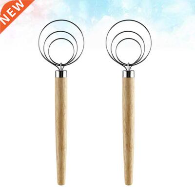 2pcs Stainless Steel Coil Egg Beater Wooden Handle Agitator