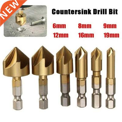 6PCs Countersunk Bits Center Punch Kit 5 Blade Countersunk
