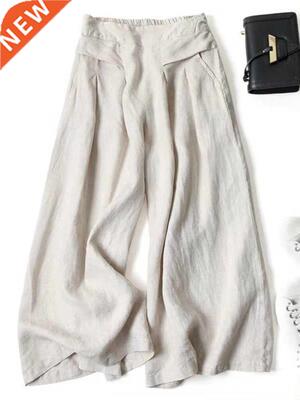 Summer Pants for Women Cotton Lnen Large Sze Wde Leg Pant
