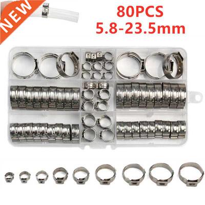80pcs Single Ear Stepless Hose Clamps 5.8-2.5mm 04 Stainle