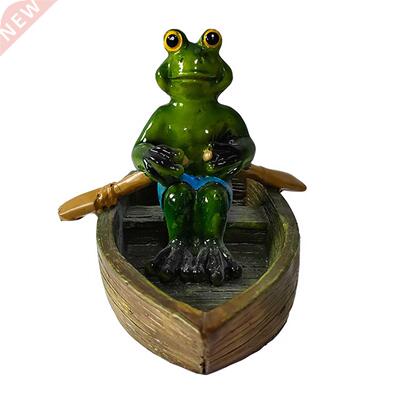 Cute Rowing Frog Statue Home Garden Decor Water Floating