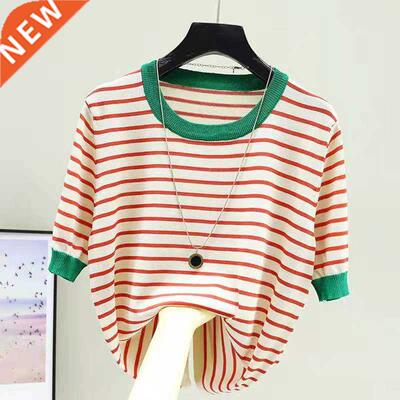 Shintimes Striped Tee Shirt Femme Tops Summer T Shirt Women