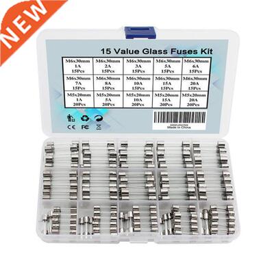 250 Pcs/set Glass Tube Fuse 15 Values Quick Blow Fuse 5*20mm