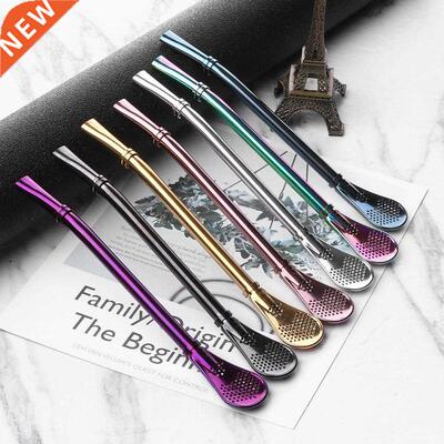 Stinless Steel Spoon Drinking Strw Cretive Reusble Sucke