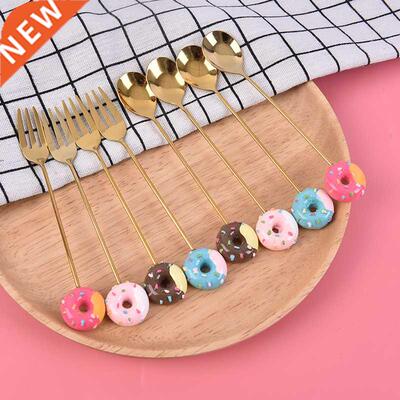 1PC Stainless Steel Mickey Doughnut Spoon Fork Cake Coffee D