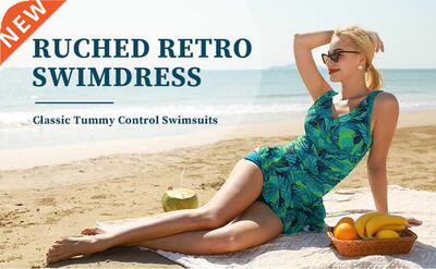 Women modest Swim Dresses Flower Printing Plus-Size Swimsui