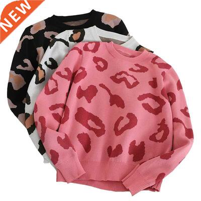 PNK Women Leopard Kntted Sweater Wnter Anmal Prnt Thck