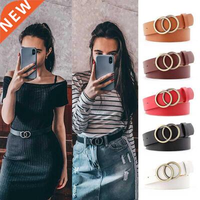 Double Ring Belts For Women Fashion Dress Jeans Belt PU Leat