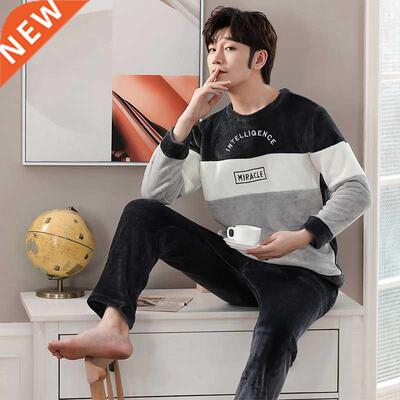 Thicken Wrm Flnnel Pjms Set Mle Long Sleeved Crtoon M