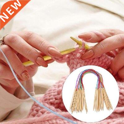 18Pcs Bamboo Circular Ring Sewing Needles Wooden Crochet